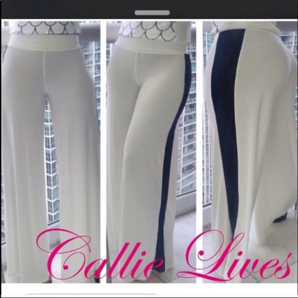 Callie Lives | Pants & Jumpsuits | Callie Striped Flow Wide Leg Ivory ...